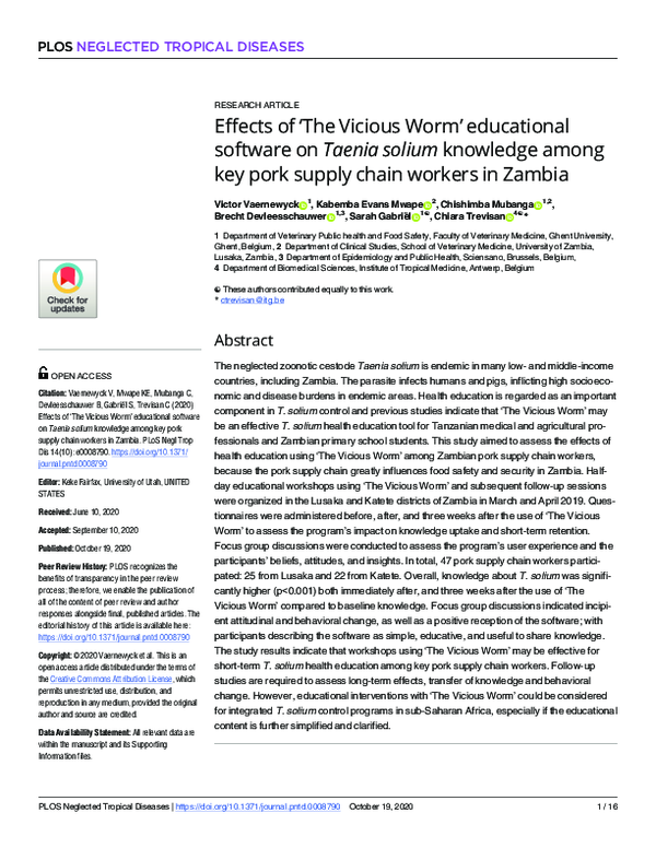 (PDF) Effects of ‘The Vicious Worm’ educational software on Taenia ...