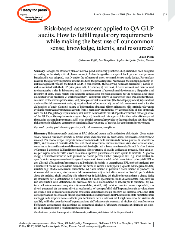 (PDF) Risk-based assessment applied to QA GLP audits. How to fulfill ...