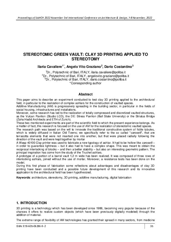 (PDF) Stereotomic Green Vault: Clay 3D Printing Applied to Stereotomy