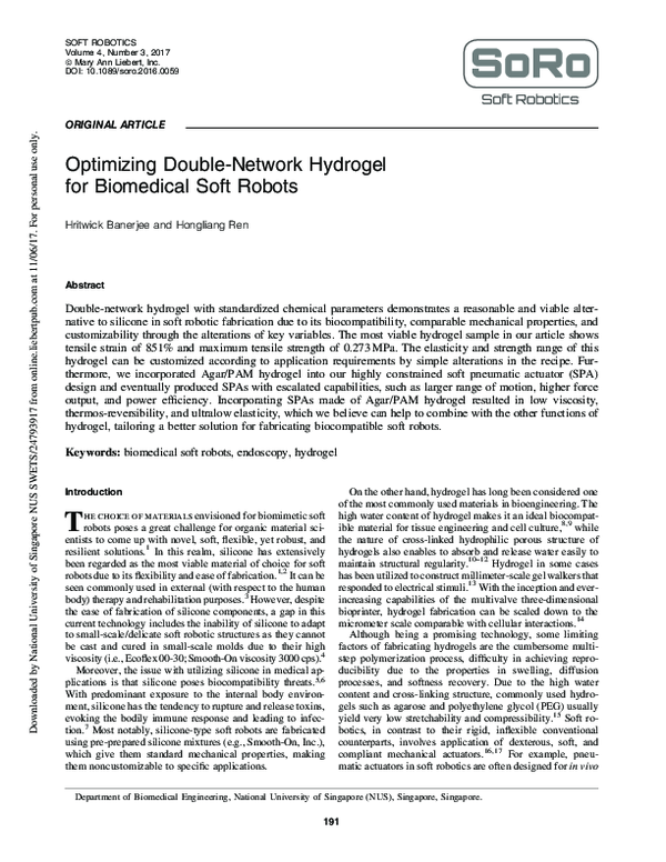 (PDF) Optimizing Double-Network Hydrogel for Biomedical Soft Robots