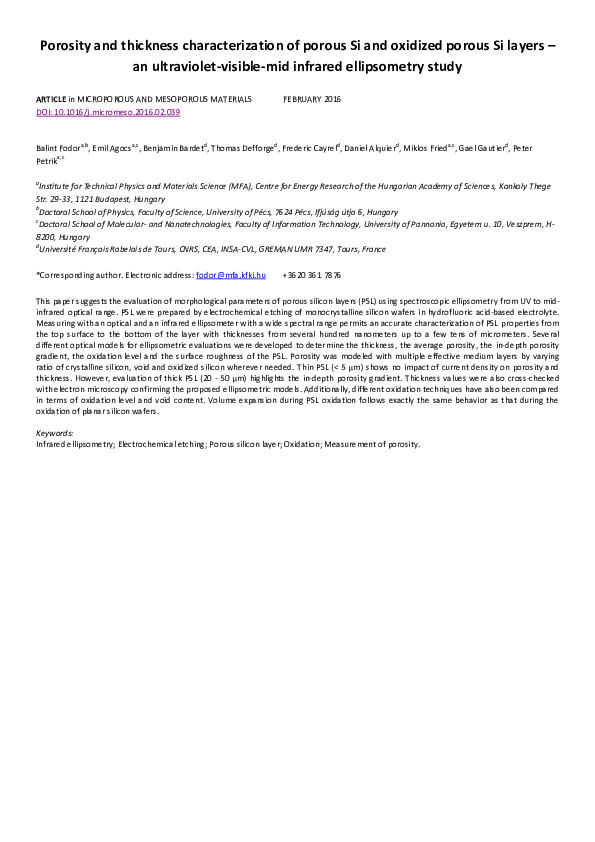 (PDF) Porosity and thickness characterization of porous Si and oxidized ...