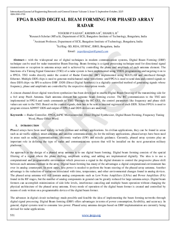 (PDF) Fpga Based Digital Beam Forming for Phased Array Radar
