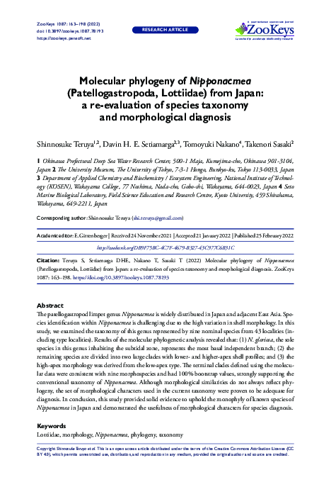 (PDF) Molecular phylogeny of Nipponacmea (Patellogastropoda, Lottiidae) from Japan: a re ...