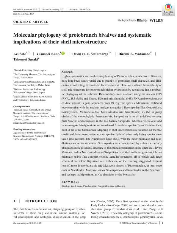 (PDF) Molecular phylogeny of protobranch bivalves and systematic ...
