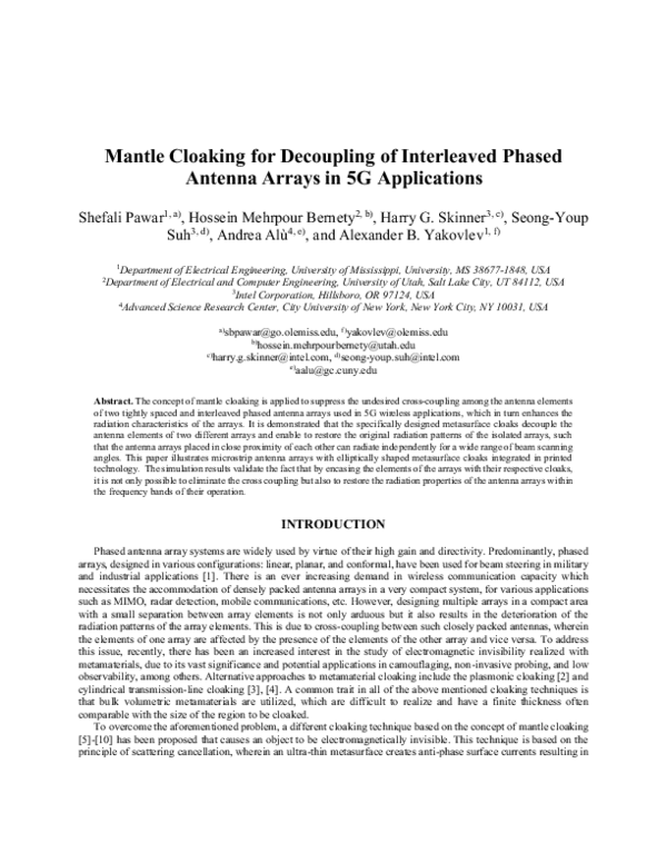 (PDF) Mantle cloaking for decoupling of interleaved phased antenna arrays in 5G applications
