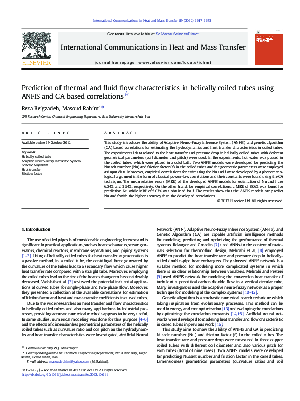 (PDF) Prediction of thermal and fluid flow characteristics in helically ...