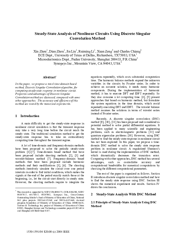 (PDF) Steady-state analysis of nonlinear circuits using discrete singular convolution method