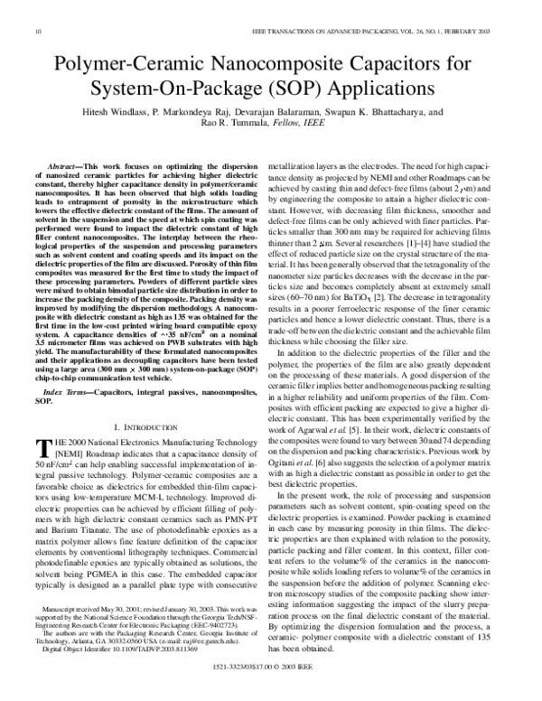 (PDF) Polymer-ceramic nanocomposite capacitors for system-on-package (SOP) applications