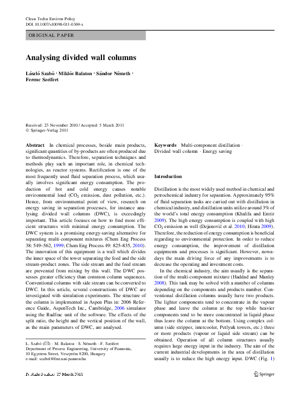 (PDF) Analysing divided wall columns