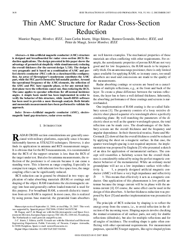 (PDF) Thin AMC Structure for Radar Cross-Section Reduction