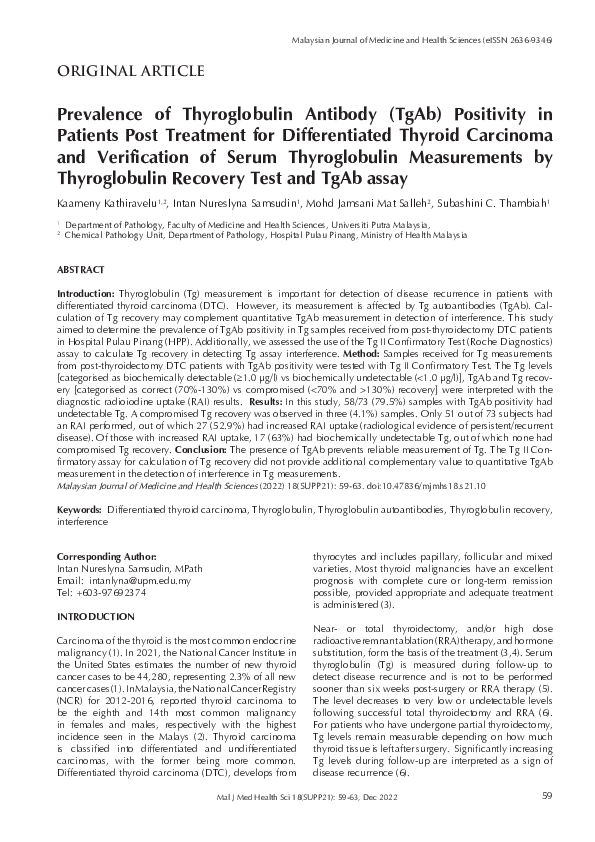 (PDF) Prevalence of Thyroglobulin Antibody (TgAb) Positivity in ...