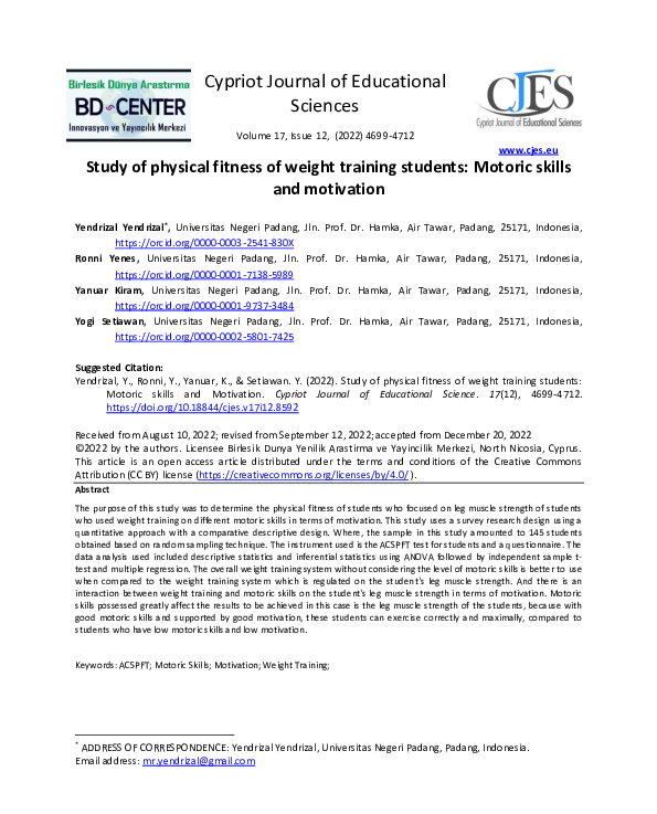 (PDF) Study of physical fitness of weight training students: Motoric ...