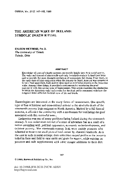 (PDF) The American Wake of Ireland: Symbolic Death Ritual