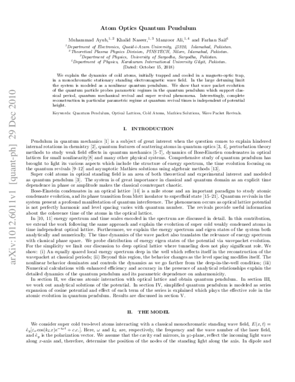 (PDF) Atom optics quantum pendulum