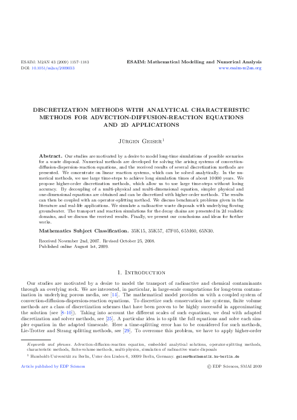 (PDF) Discretization methods with analytical characteristic methods for advection-diffusion ...