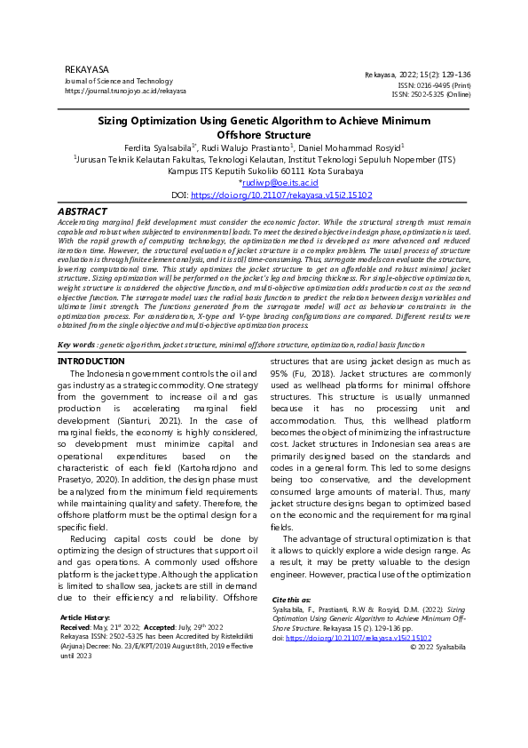 (PDF) Sizing Optimization Using Genetic Algorithm to Achieve Minimal Offshore Structure