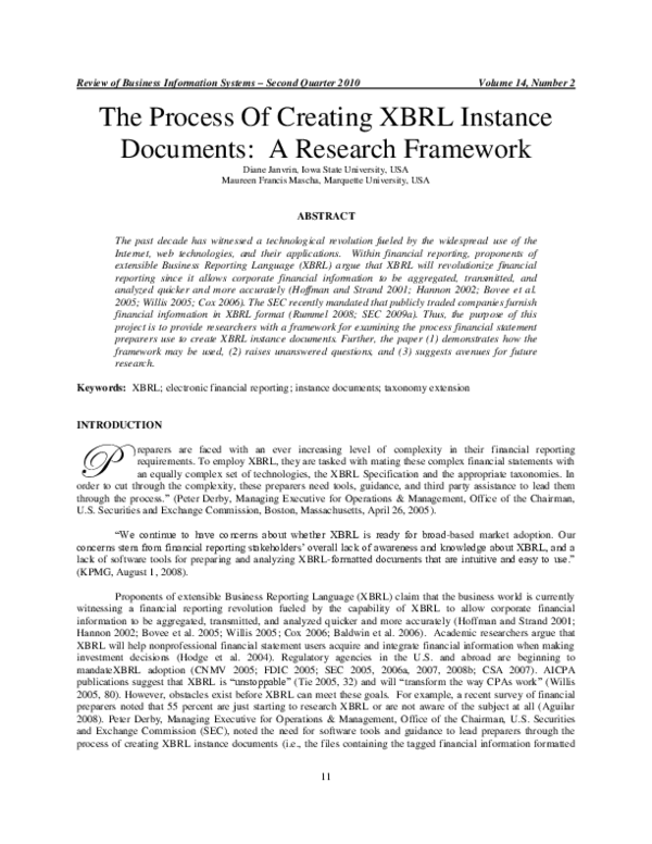 (PDF) The Process Of Creating XBRL Instance Documents: A Research Framework