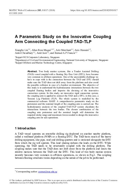 (PDF) A Parametric Study on the Innovative Coupling Arm Connecting the Coupled TAD-TLP