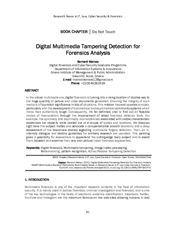 Pdf Digital Multimedia Tampering Detection For Forensics Analysis