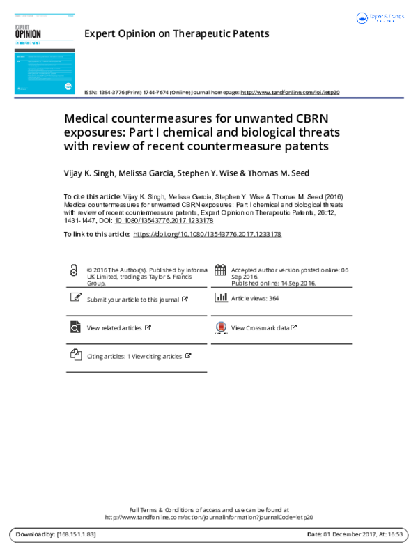 (PDF) Medical countermeasures for unwanted CBRN exposures: part II ...