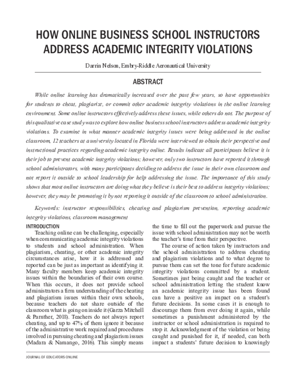 (PDF) How Online Business School Instructors Address Academic Integrity ...