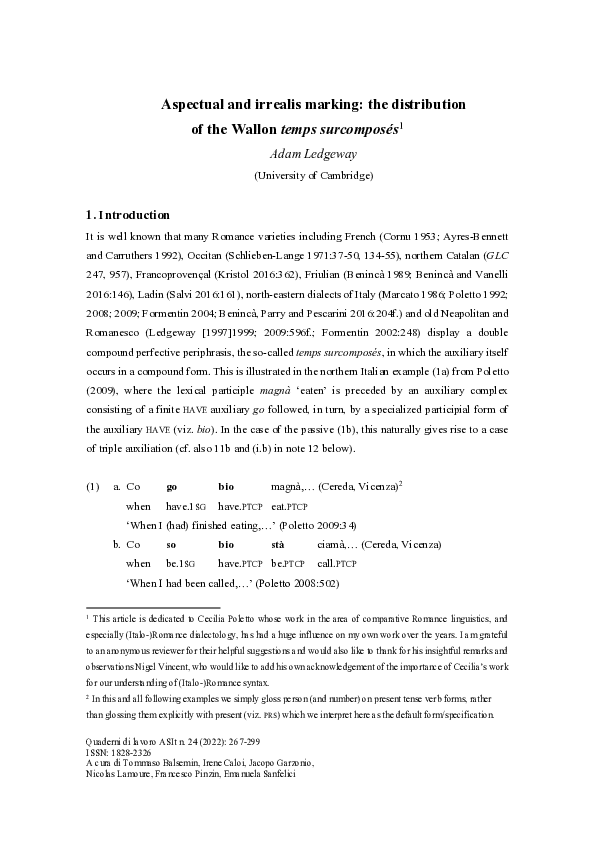 (PDF) Ledgeway, Adam, 2023. Aspectual and irrealis marking: the ...