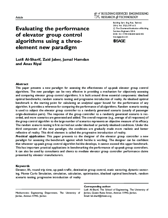 (PDF) Evaluating the performance of elevator group control algorithms ...