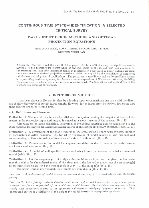 (PDF) Continuous time system identification: a selected critical survey. Part II. Input error ...
