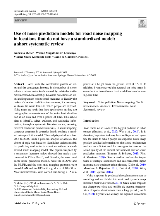 Pdf Use Of Noise Prediction Models For Road Noise Mapping In
