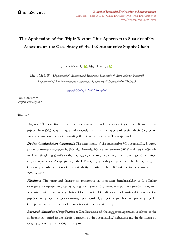 (PDF) The application of the triple bottom line approach to ...