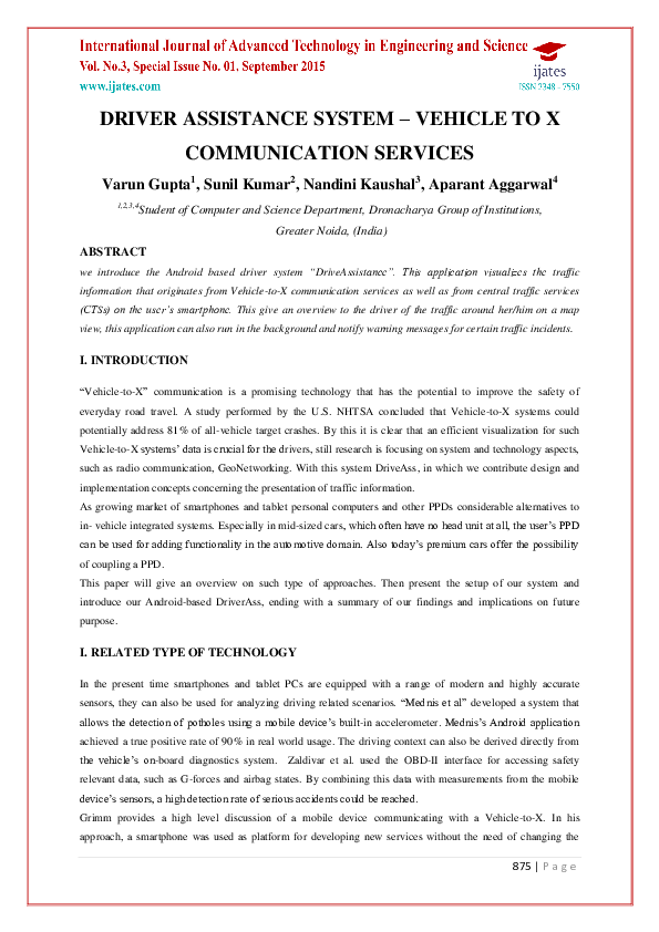 (PDF) Driver Assistance System-Vehicle to X Communication Services