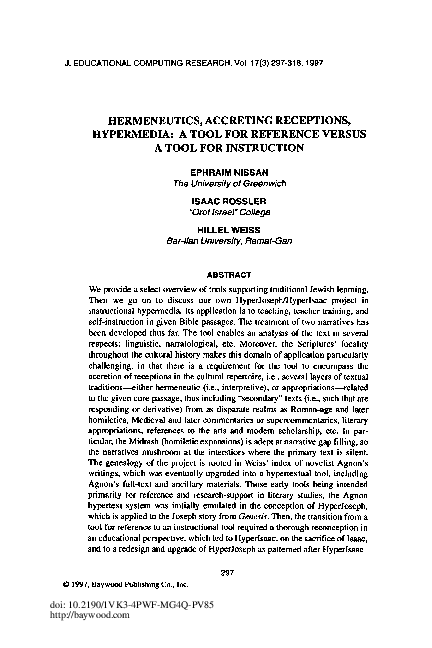 (PDF) Hermeneutics, Accreting Receptions, Hypermedia: A Tool for Reference Versus A Tool for ...