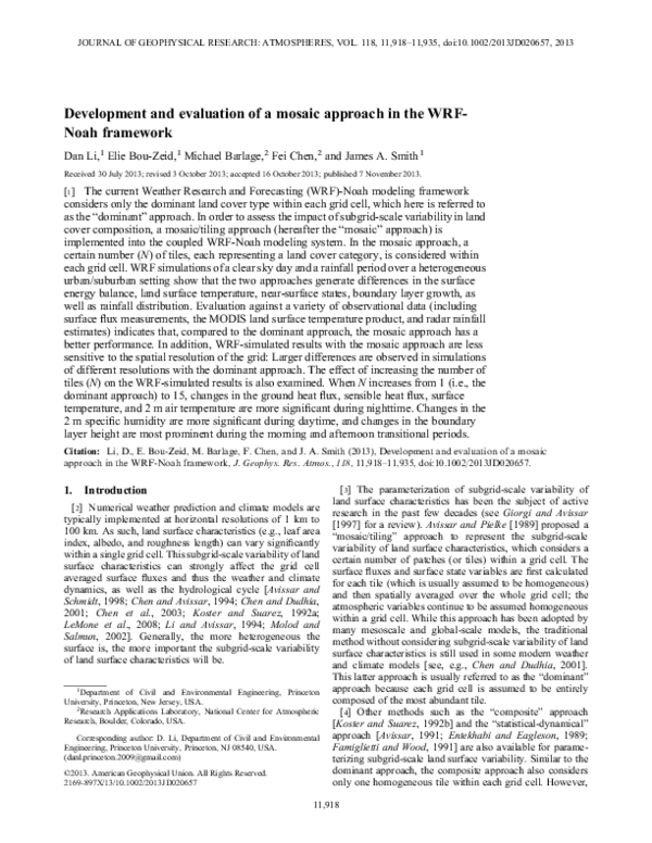 (PDF) Development and evaluation of a mosaic approach in the WRF-Noah ...