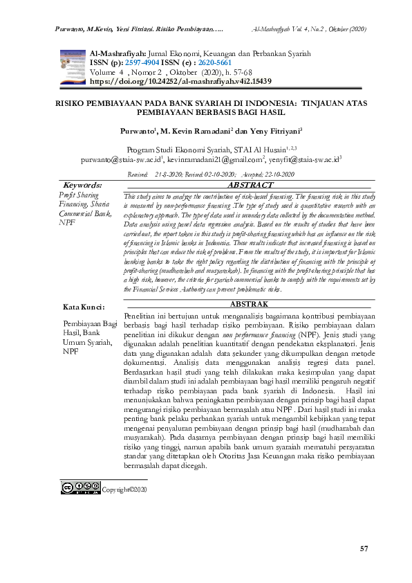 (PDF) Risiko Pembiayaan Pada Bank Syariah di Indonesia: Tinjauan Atas Pembiayaan Berbasis Bagi ...