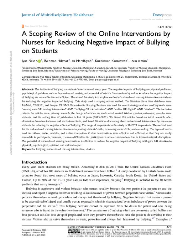 (PDF) A Scoping Review of the Online Interventions by Nurses for Reducing Negative Impact of ...