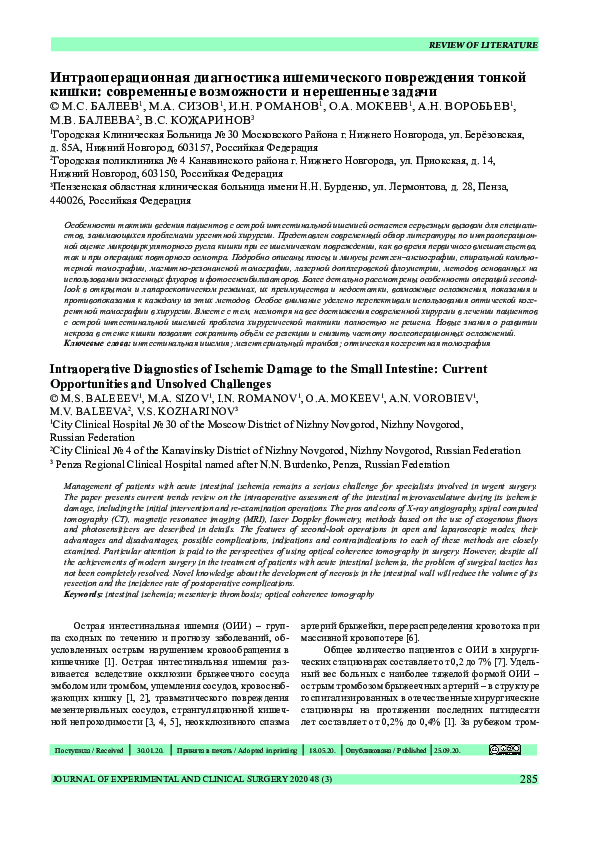 (PDF) Intraoperative Diagnostics of Ischemic Damage to the Small ...