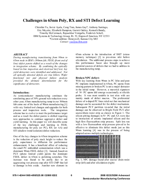 Challenges in 65nm Poly, RX and STI Defect Learning