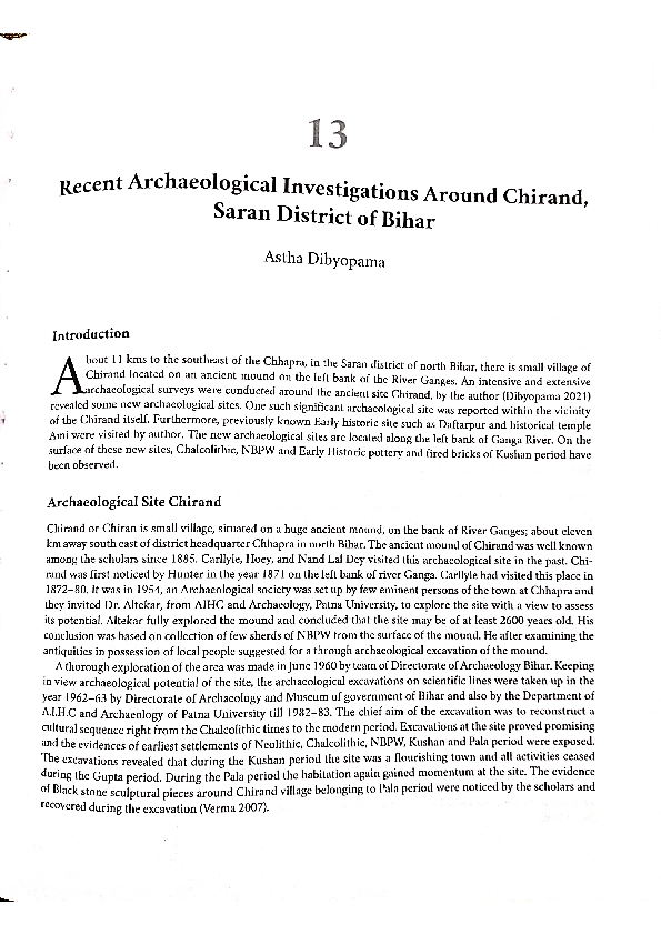 (PDF) Recent Archaeological investigation around Chirand, Saran ...