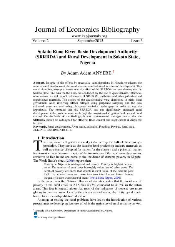 (PDF) Sokoto Rima River Basin Development Authority (SRRBDA) and Rural ...