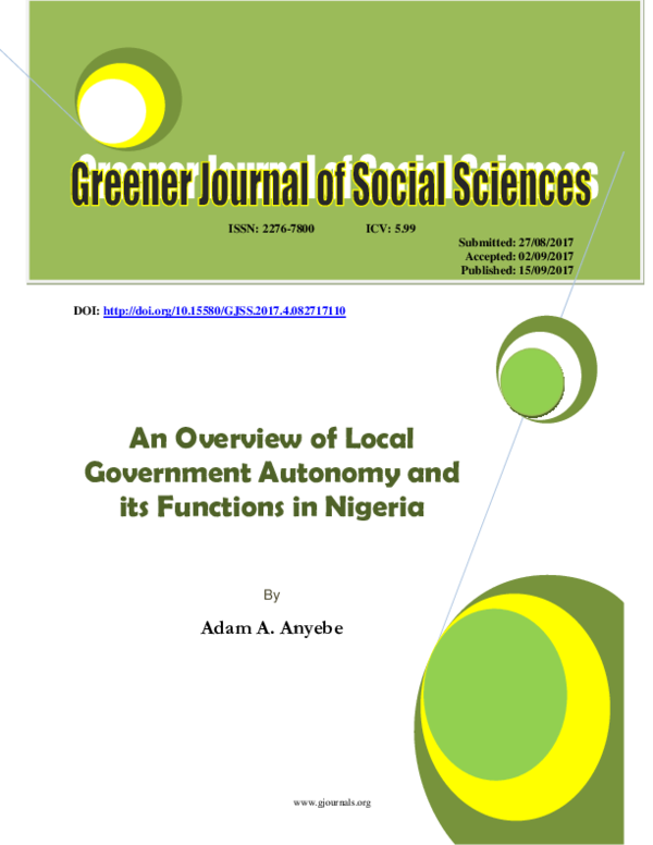 (PDF) An Overview of Local Government Autonomy and its Functions in Nigeria
