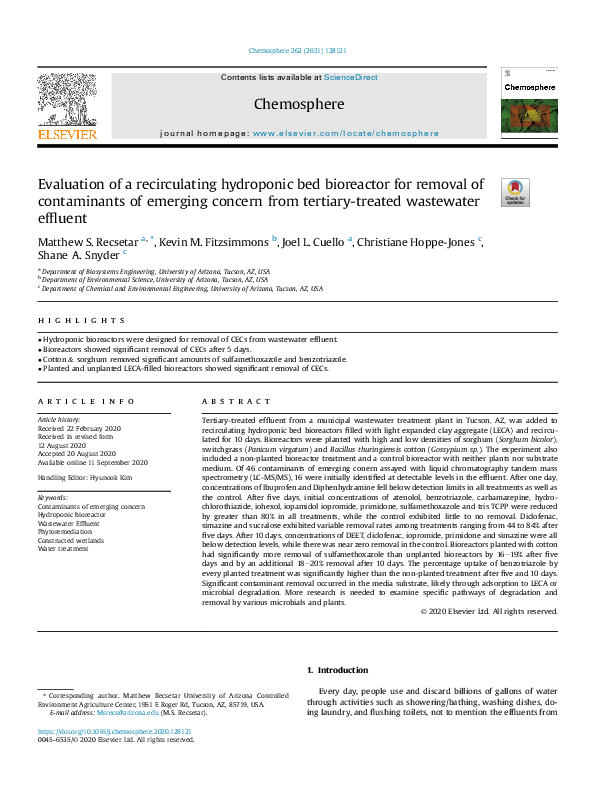 (PDF) Evaluation of a recirculating hydroponic bed bioreactor for ...