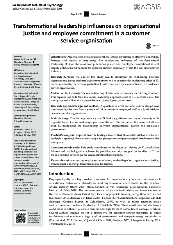 (PDF) Transformational leadership influences on organisational justice and employee commitment ...