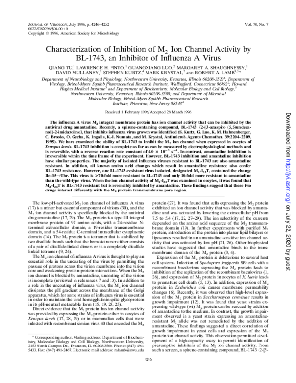 (PDF) Characterization of inhibition of M2 ion channel activity by BL ...