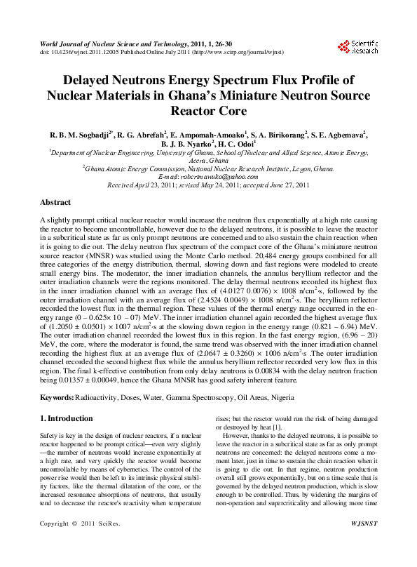 (PDF) Delayed Neutrons Energy Spectrum Flux Profile of Nuclear ...