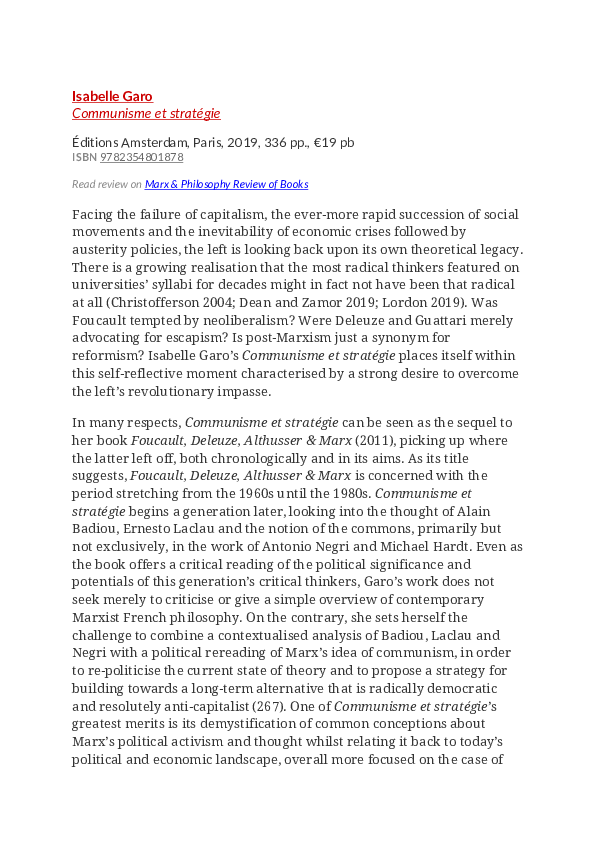(PDF) Communism and Strategy by Isabelle Garo