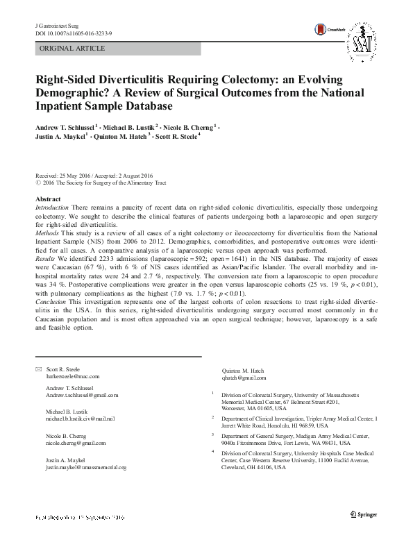 (PDF) Right-Sided Diverticulitis Requiring Colectomy: an Evolving ...
