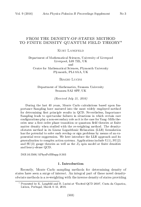 (PDF) From the Density-of-states Method to Finite Density Quantum Field ...