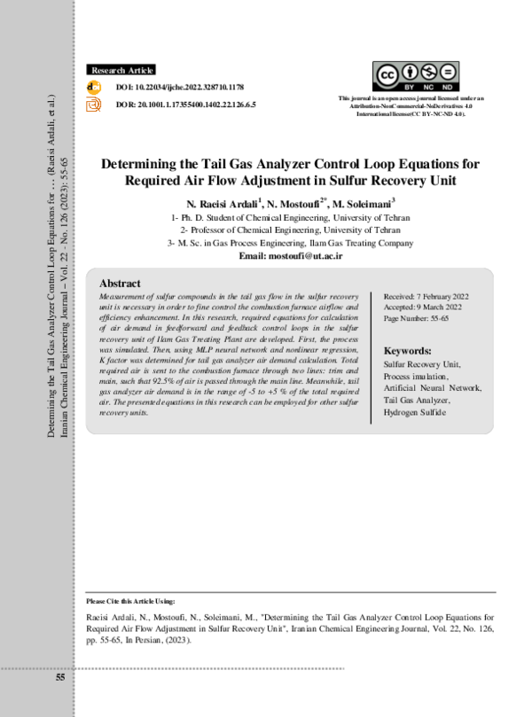 (PDF) Determining the Tail Gas Analyzer Control Loop Equations for ...