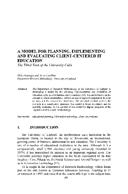 (PDF) A Model for Planning, Implementing and Evaluating Client-Centered IT Education