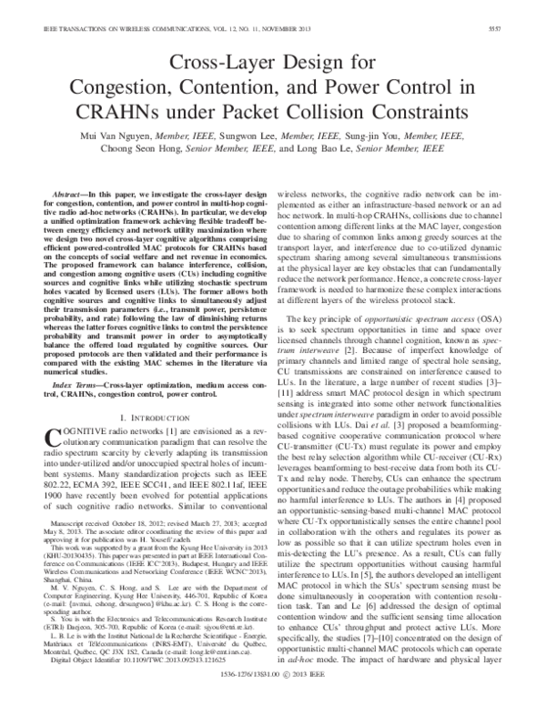 (PDF) Cross-Layer Design for Congestion, Contention, and Power Control in CRAHNs under Packet ...